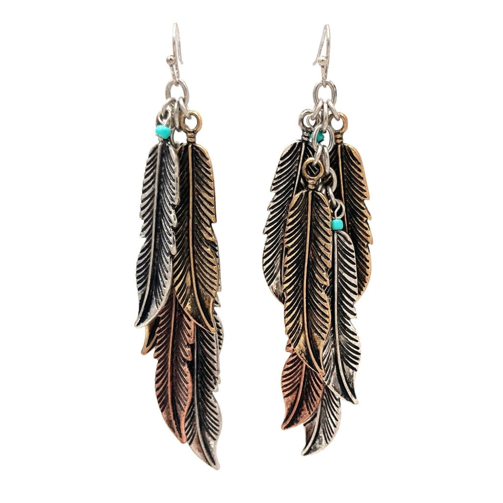 Feather Cluster Bohemian Tricolor Metal Earrings – Bravo Bra Boutique